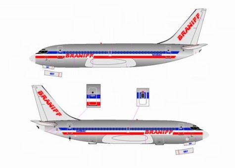 Braniff /American Airline Hybrid c/s 737-200 (Chrome) N458AC Jet-x 1: ...