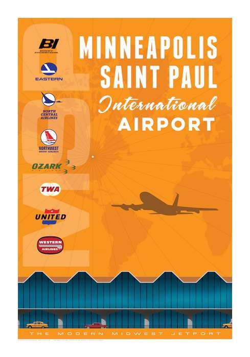 MSP Minneapolis-Saint Paul International Airport Jet Age Retro Poster ...