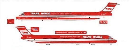 1:200 TWA MD-80 JET-L061 Jet-x models EI-BWD 1:200 ezToys - Diecast ...